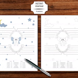 Tooth Fairy Teething Chart Baby Tooth Tracker in Blue-gold and Black ...