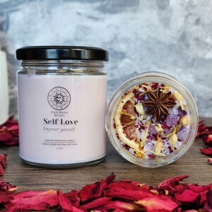 Self Love Intention Candle With Luxury Crystals and Herbs Empowerment ...