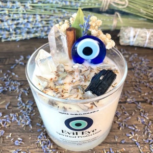 Evil Eye Candle With Authentic Turkish Glass Pendant crystal and Herb ...