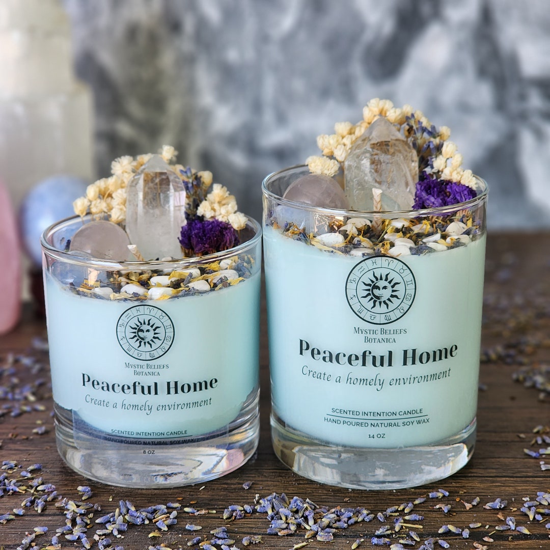 Peaceful Home Candle With Crystals and Herbs - Cedar Leaf and Citrus ...