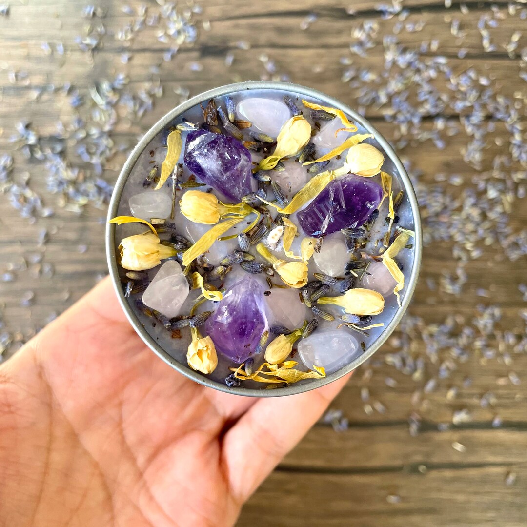 Stress & Anxiety Relief Intention Candle With Luxury Crystals and Herbs ...