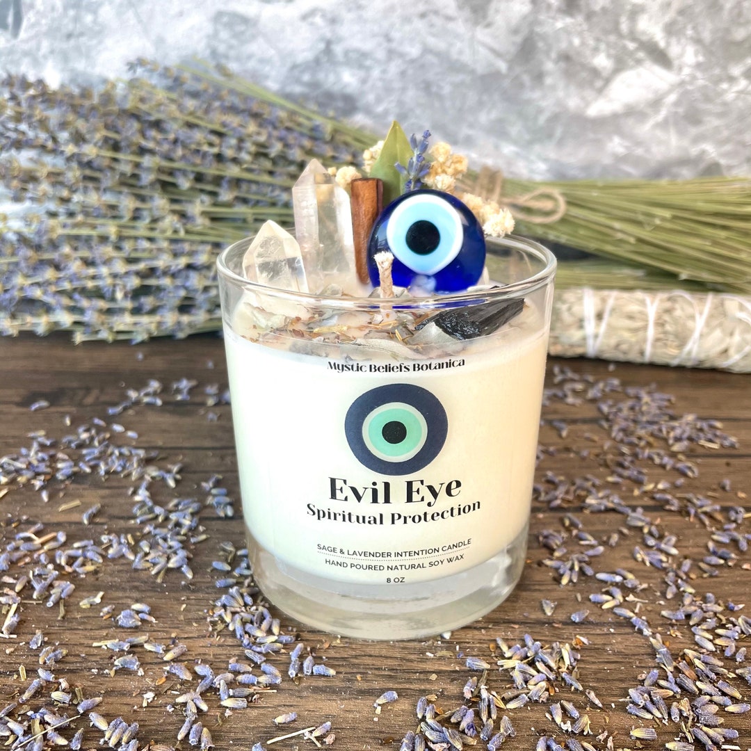 Evil Eye Candle With Authentic Turkish Glass Pendant crystal and Herb ...