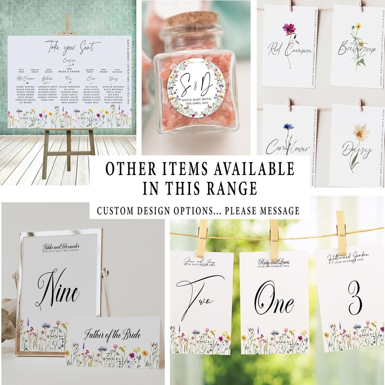 Flower Table Number Name Cards - Luxury Printed Table Numbers, A5, 5 X ...