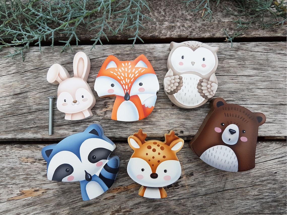 Woodland Drawer Pullsnursery Animal Decor Kids Cabinet - Etsy