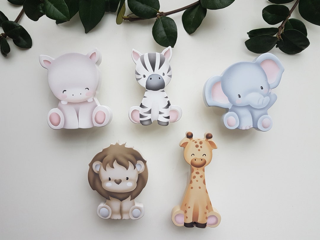 Little Safari Animal Knobs, Hand Painted Wood Cabinet and Drawer Pulls ...