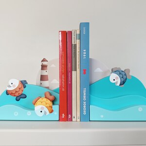 Ocean Themed Bookend for Kids, Hand Painted Wooden Bookend, Nursery ...