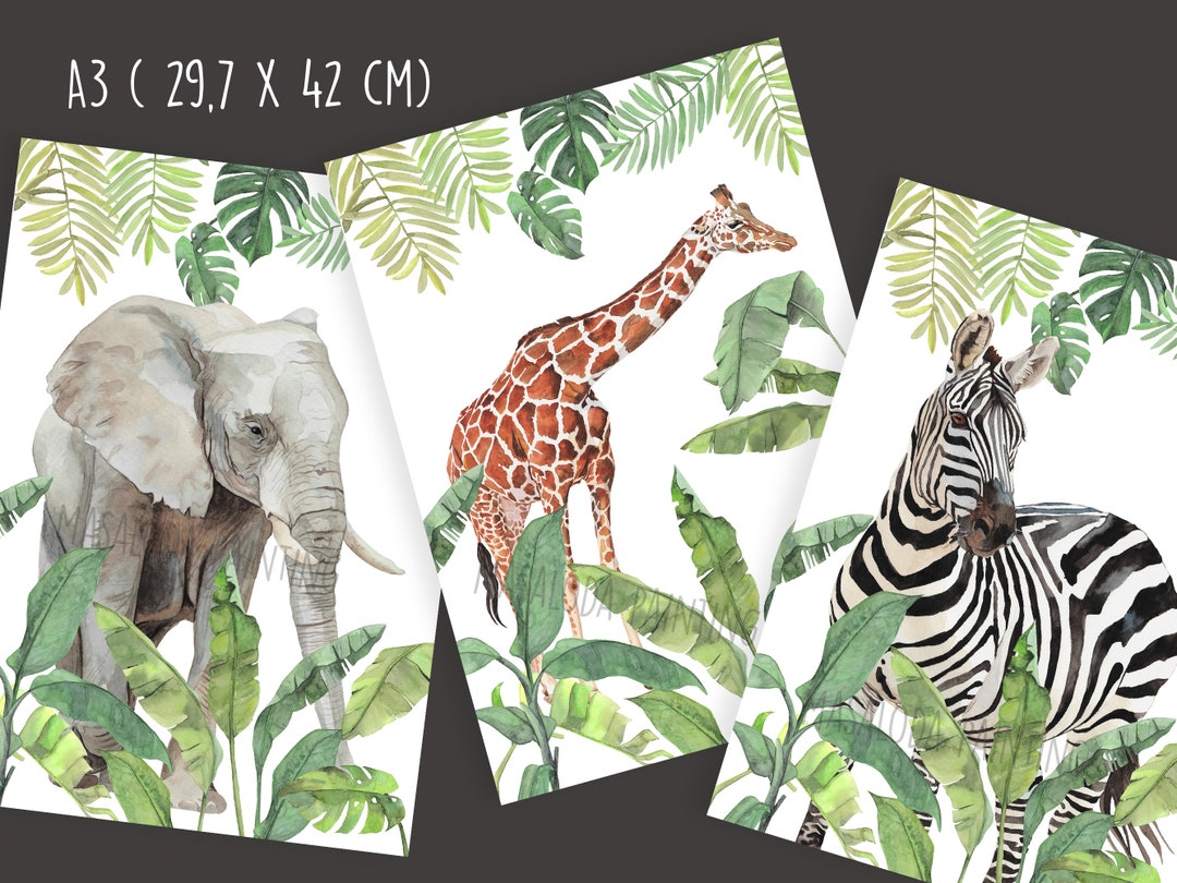 Safari Animals PRINTABLE Watercolor Jungle Wall Art - Etsy