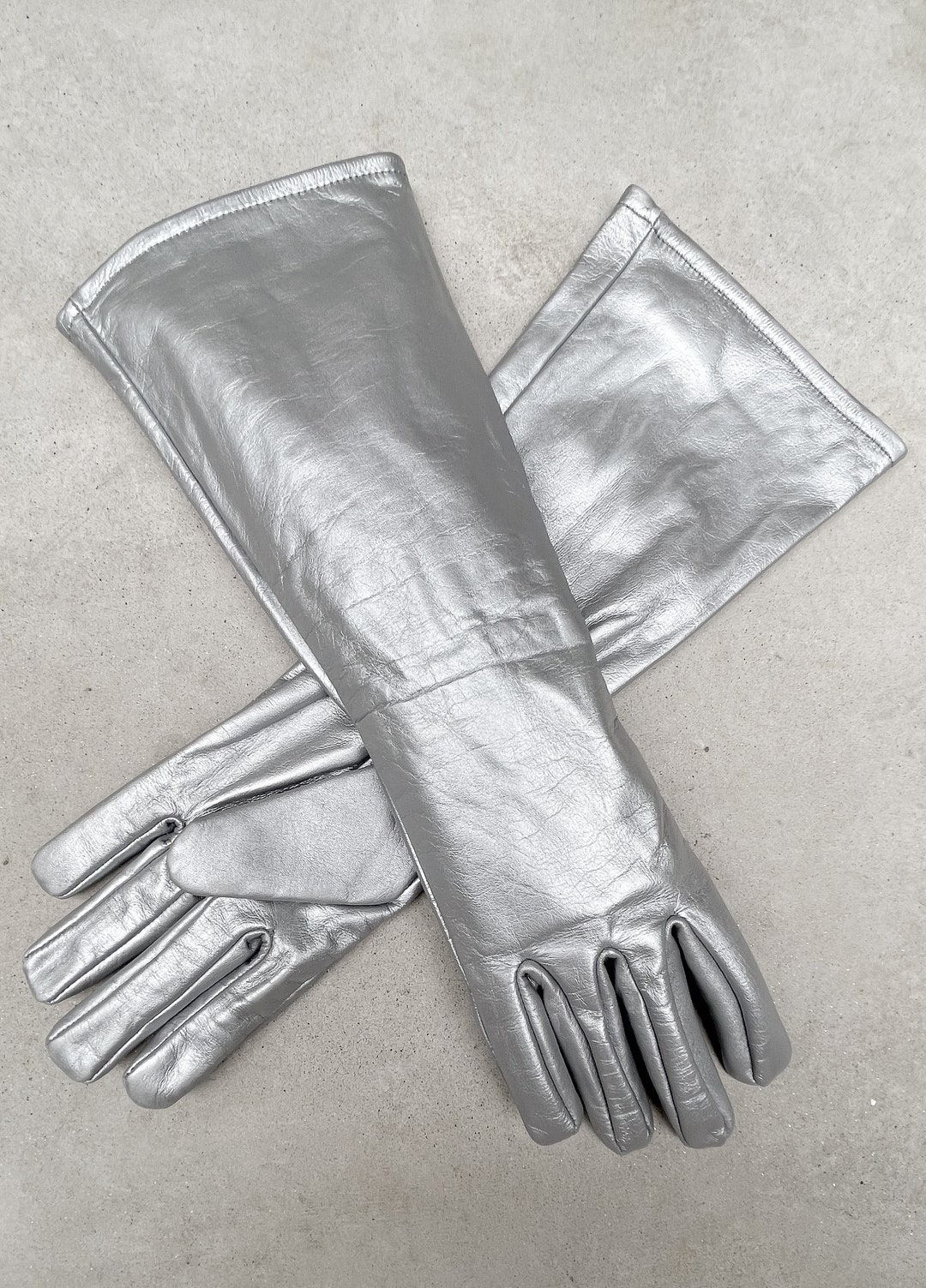 Super Hero Long Gauntlet Genuine Leather Gloves/silver - Etsy
