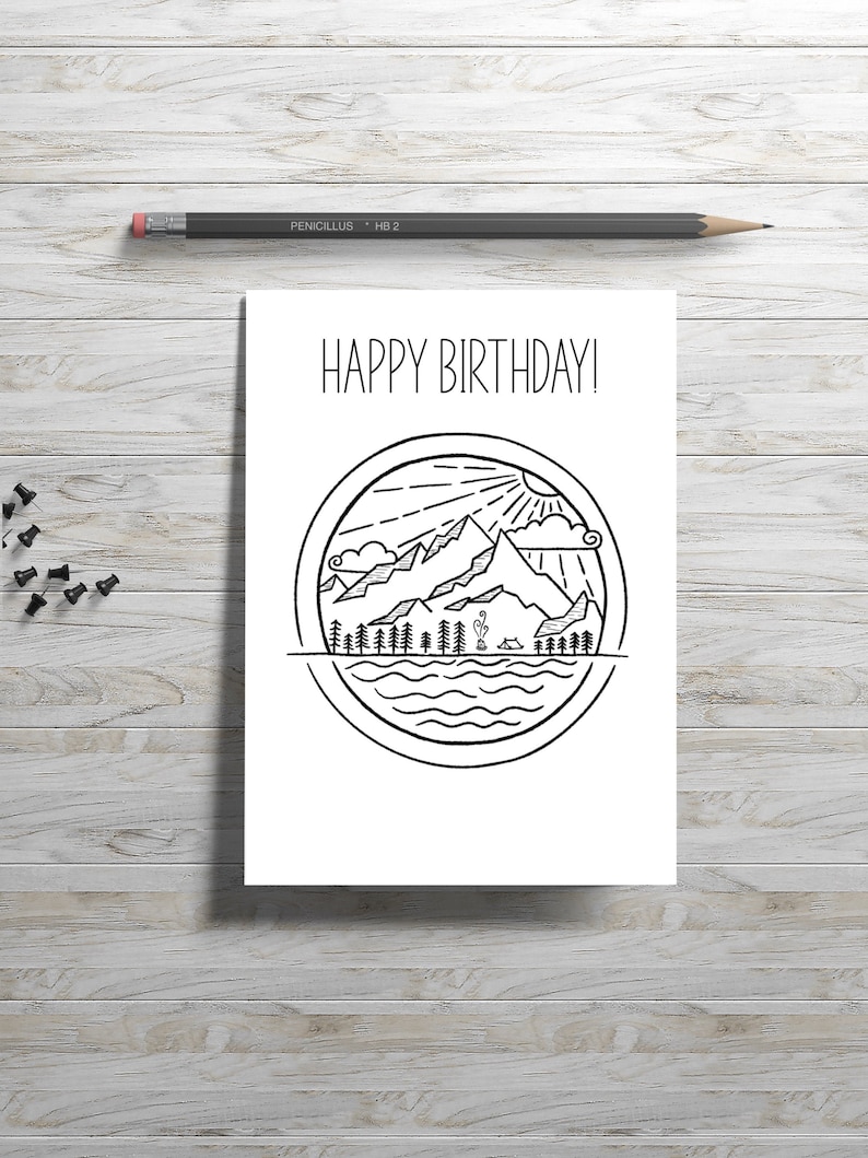 Mountain Birthday Card: Eco-friendly Camping Design - Etsy