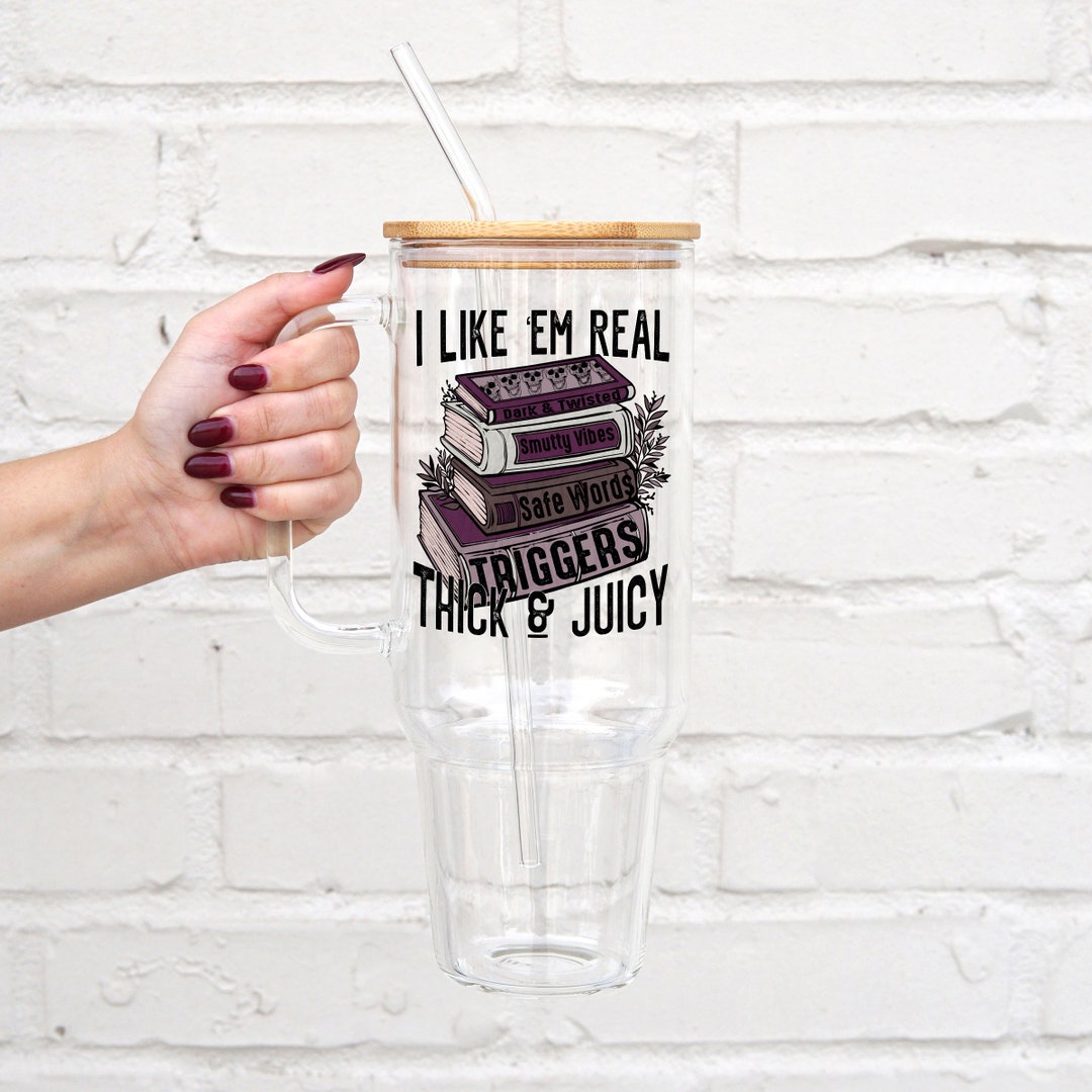 Thick & Juicy Book Iced Glass Cup With Lid and Straw, Smut Book 16oz ...
