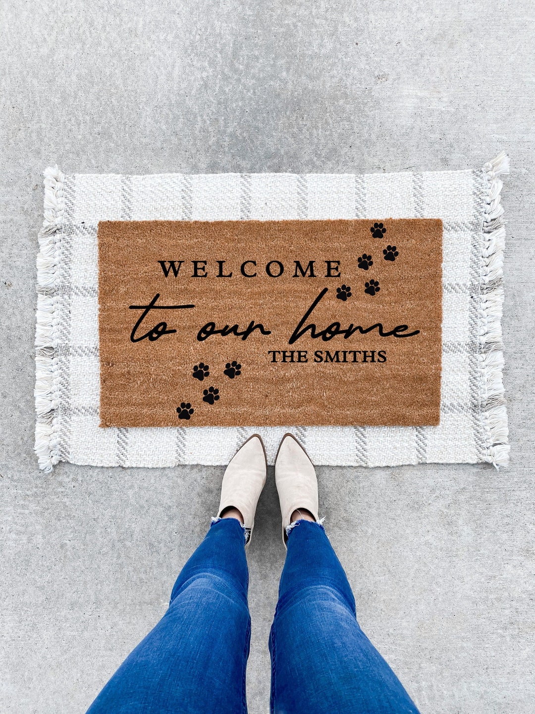 Personalized Paw Print Doormat, Dog Cat Paws Doormat, Welcome to Our ...
