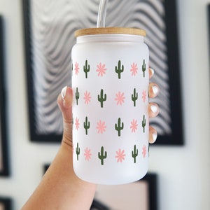 Cute Mini Cactus Iced Coffee Glass Cup With Lid and Straw, Trendy ...