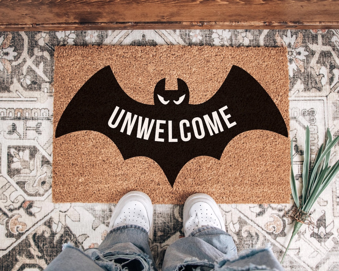 Unwelcome Bat Halloween Door Mat, Halloween Home Decor, Coir Door Mat ...