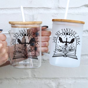 Fantasy Era Iced Glass Cup With Lid and Straw, Wing Fourth, 16oz Iced ...