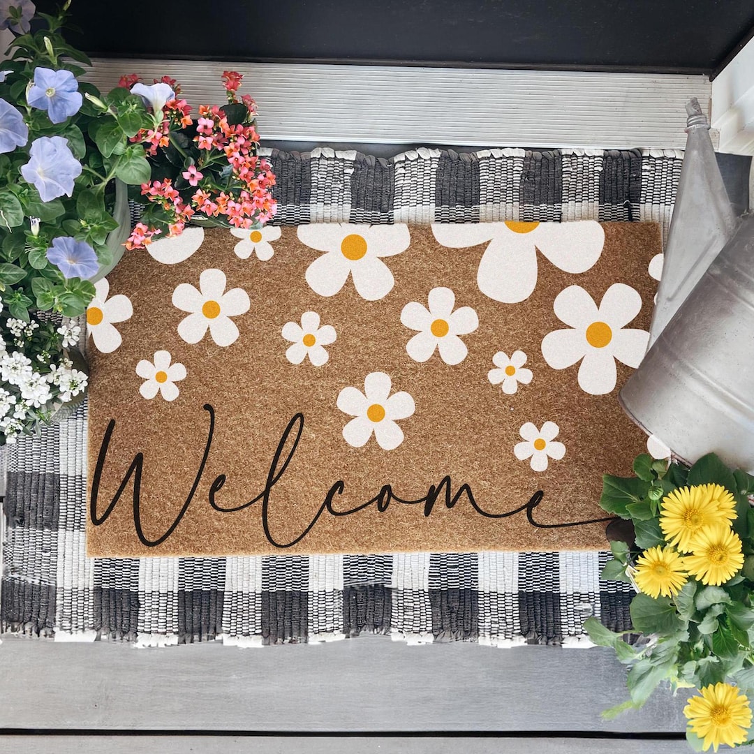 Spring Daisy Welcome Doormat, Spring Flower Doormat, Spring Home Decor ...