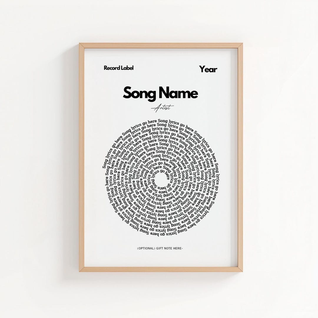 Custom Song Lyric Record Vinyl Print, Your Song, Date, Message ...