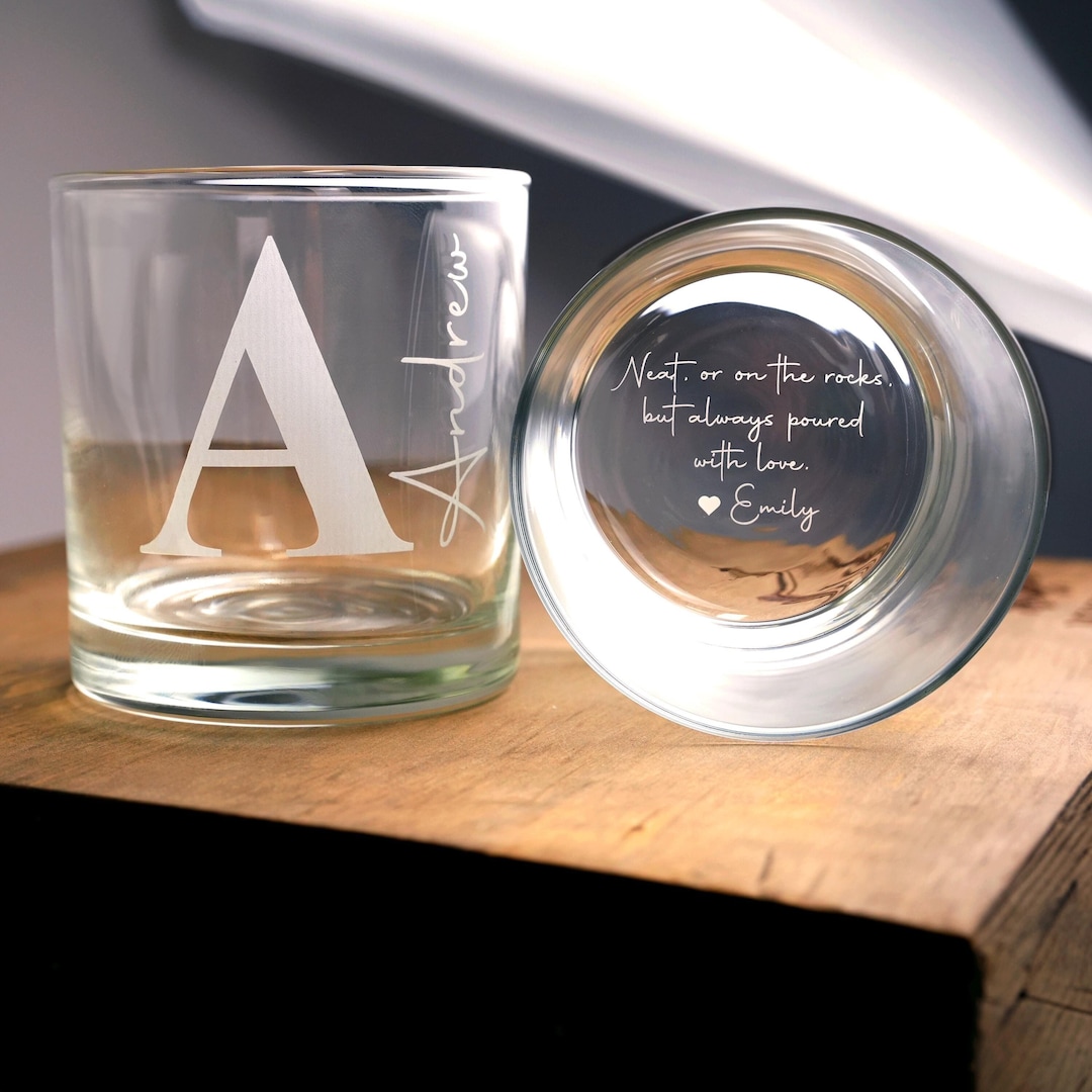 Custom Whiskey Glass Engraved Glassware, Etched Glasses 1 Year ...