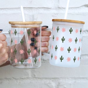 Cute Mini Cactus Iced Coffee Glass Cup With Lid and Straw, Trendy ...