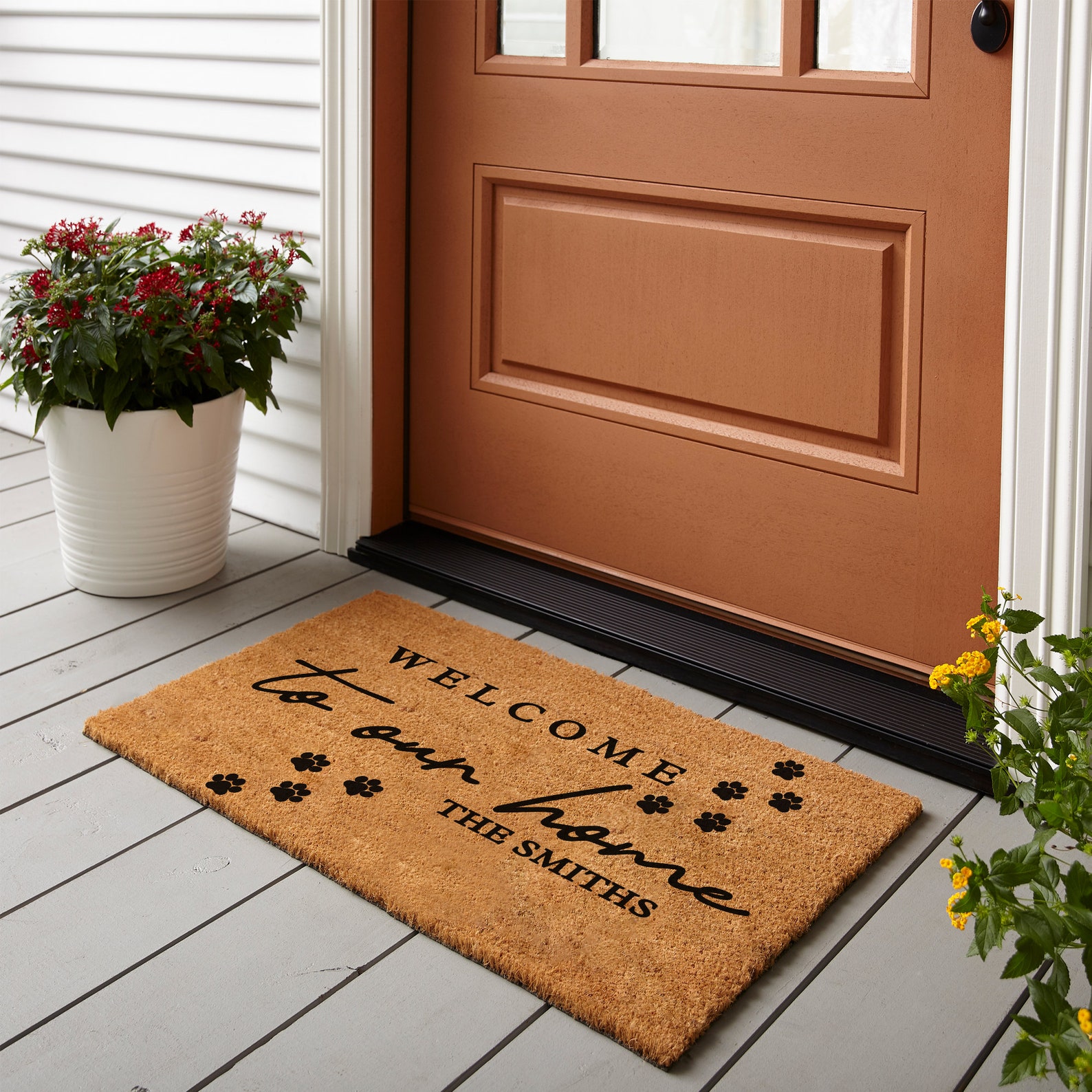 Personalized Paw Print Doormat, Dog Cat Paws Doormat, Welcome to Our ...