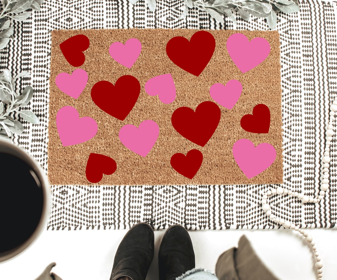 Falling Hearts Valentine’s Outdoor Coir Door Mat, Heart Doormat ...