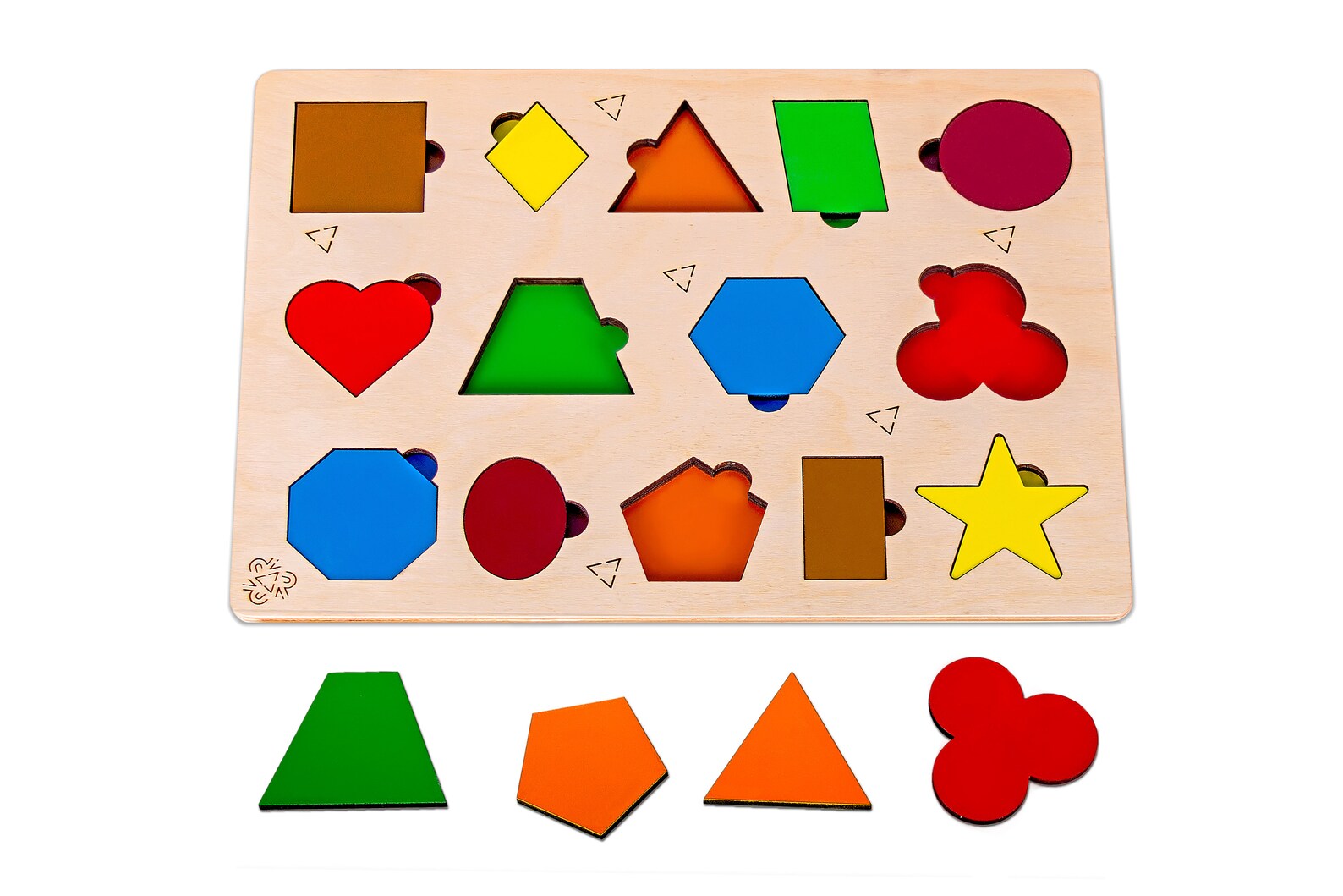 Wooden Geometric Shapes Puzzle for Kids - 14 Piece Education Puzzle ...