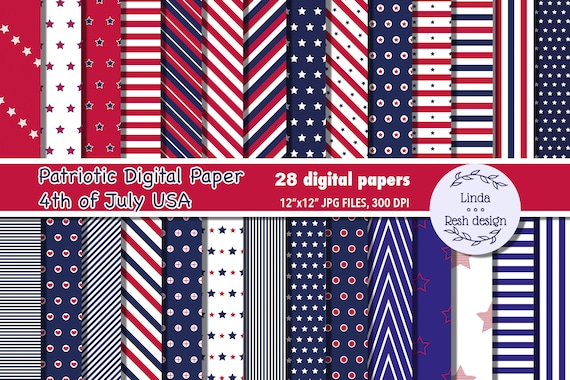 28 Patriotic Digital Paper Pack: Red White and Blue 4th of | Etsy