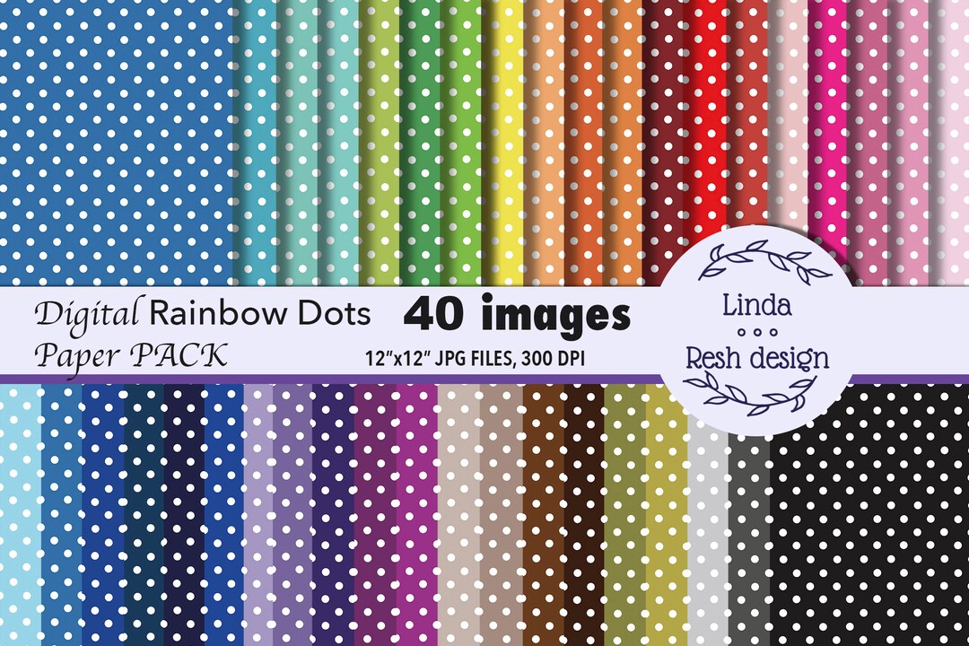 Polka Dotted Digital Paper Pack Bundle Set of 40 Digital Papers ...
