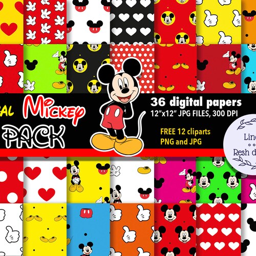 Mickey Mouse Digital Paper Scrapbook Papers Wallpaper | Etsy