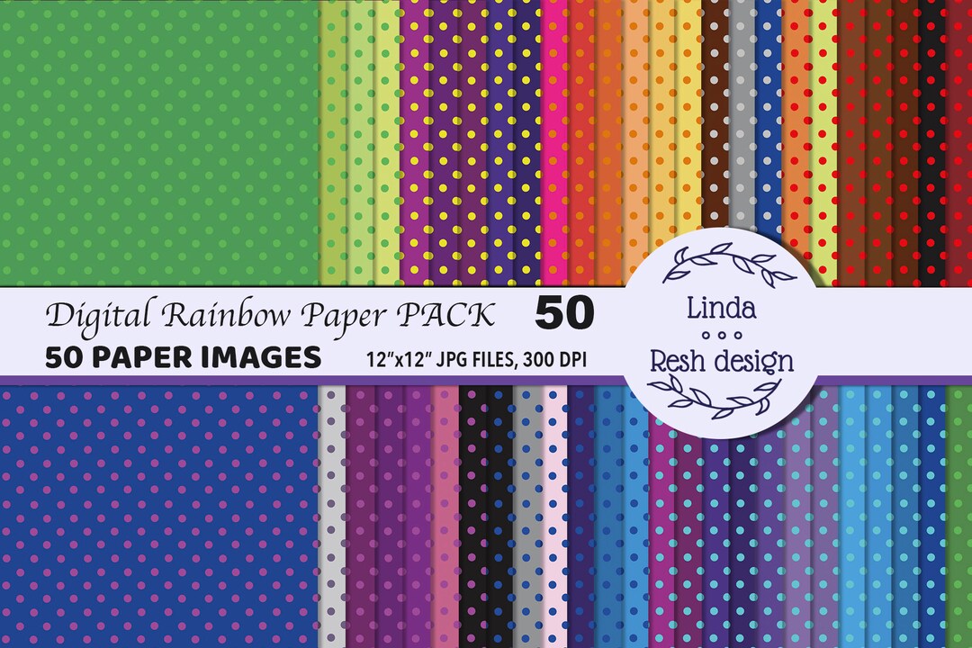 Rainbow Polka Dot Digital Paper Pack, Polka Dot Digital Paper, Polka ...