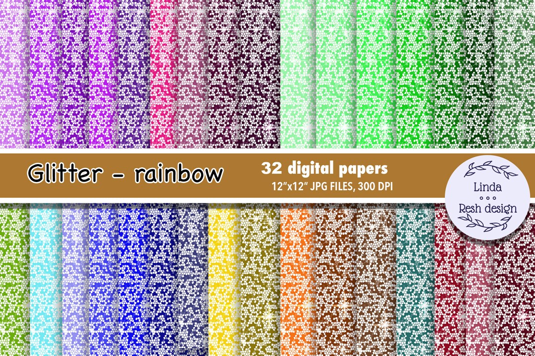 32 Glitter Digital Papers Rainbow Glitter Digital Paper Glitter Clipart ...