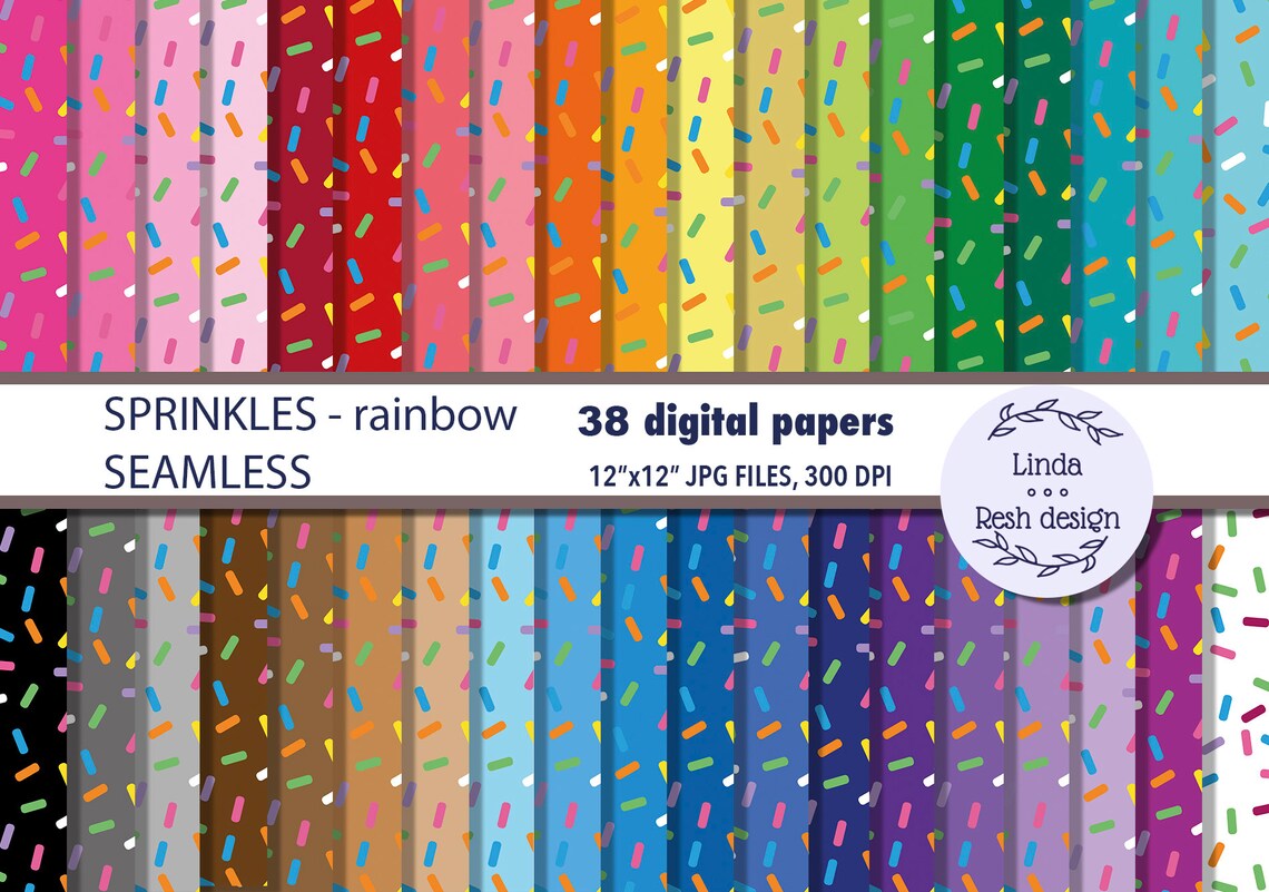 38 Sprinkles Digital Paper Pack - Color Bundle, Printable Cupcake ...