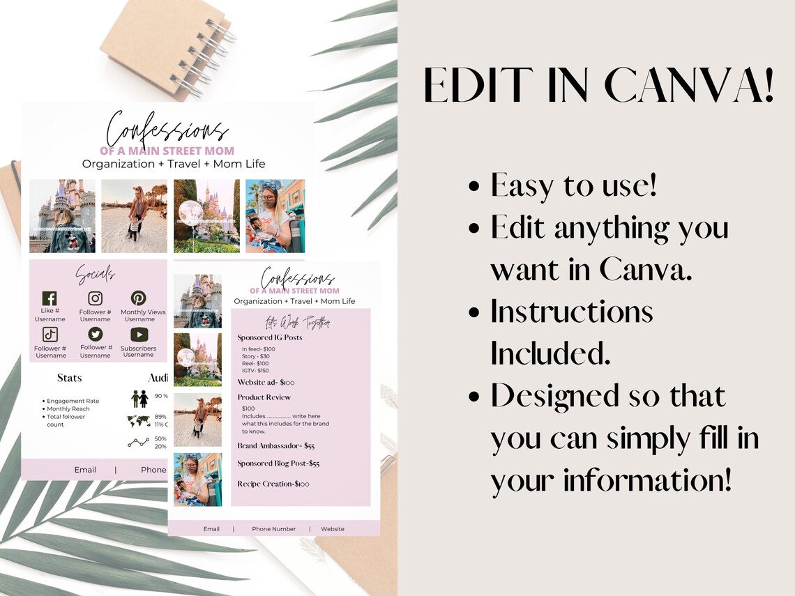 Media Kit & Rate Sheet Template for Canva, Blog Rate Sheet, Blogger ...
