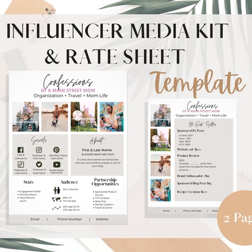 2 Page Media Kit Rate Sheet Influencer Media Kit Blogger - Etsy