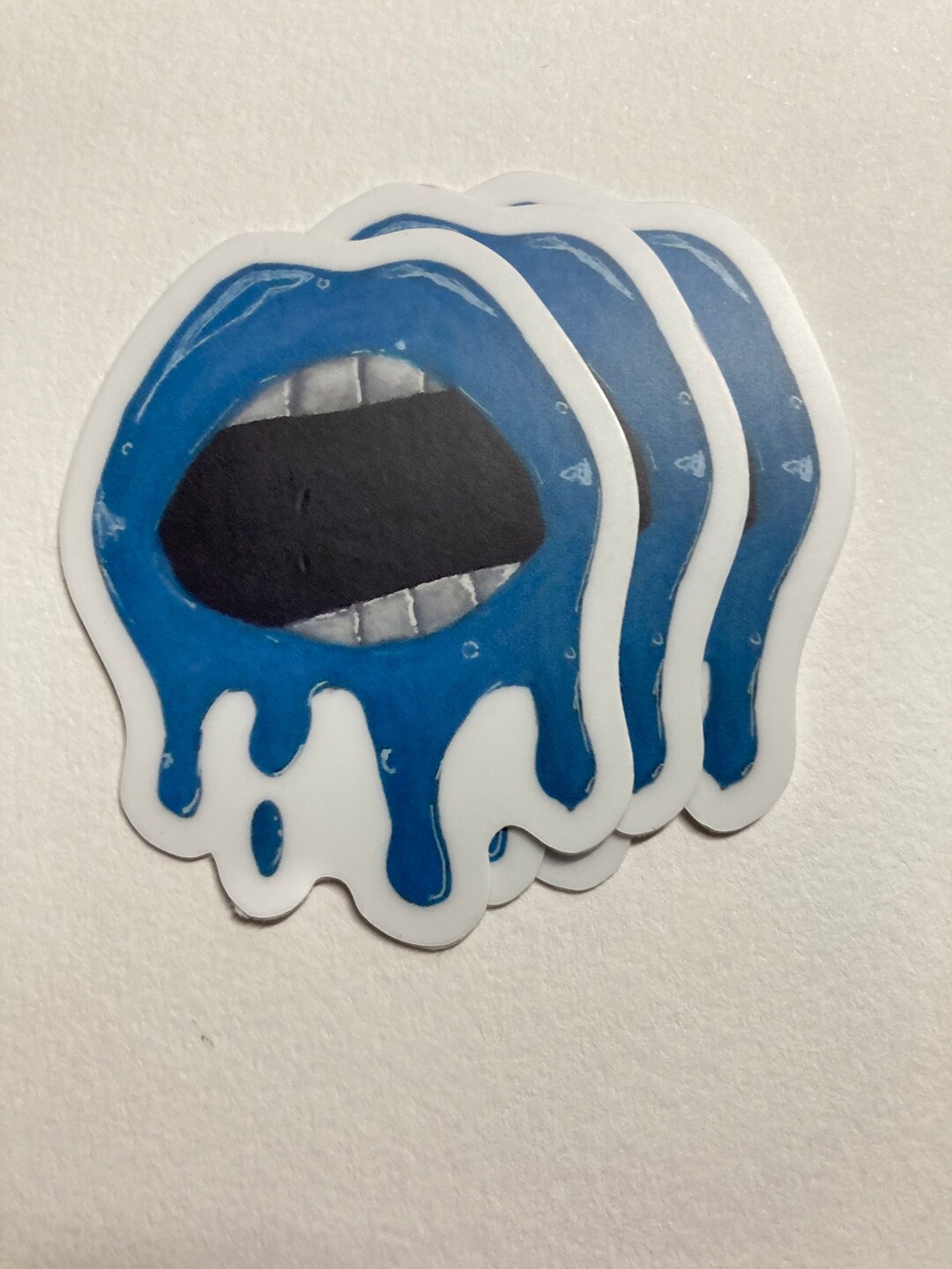 Blue Dripping Lips Sticker - Etsy