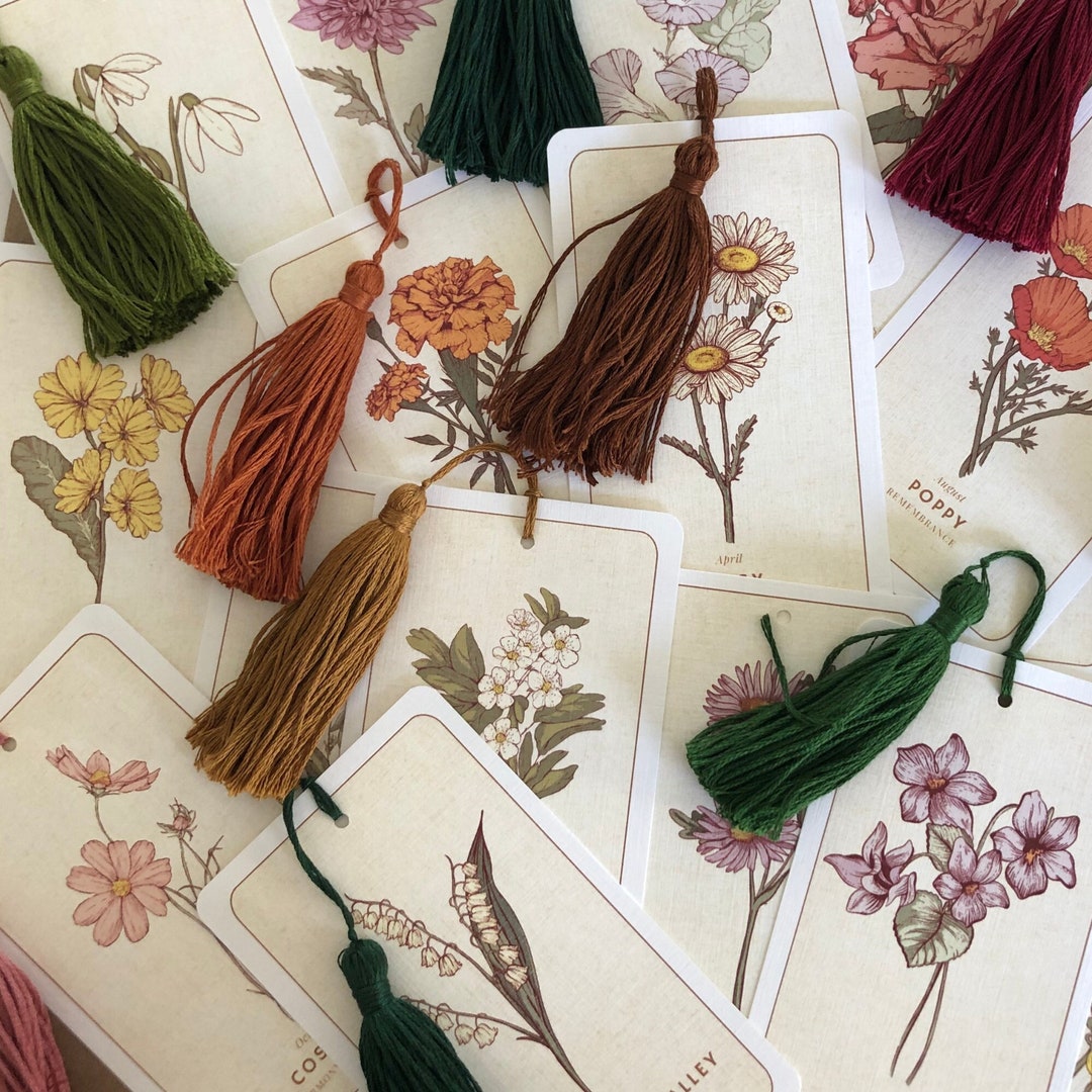 Birth Month Flower Bookmark: Linen Cardstock With Tassel - Etsy