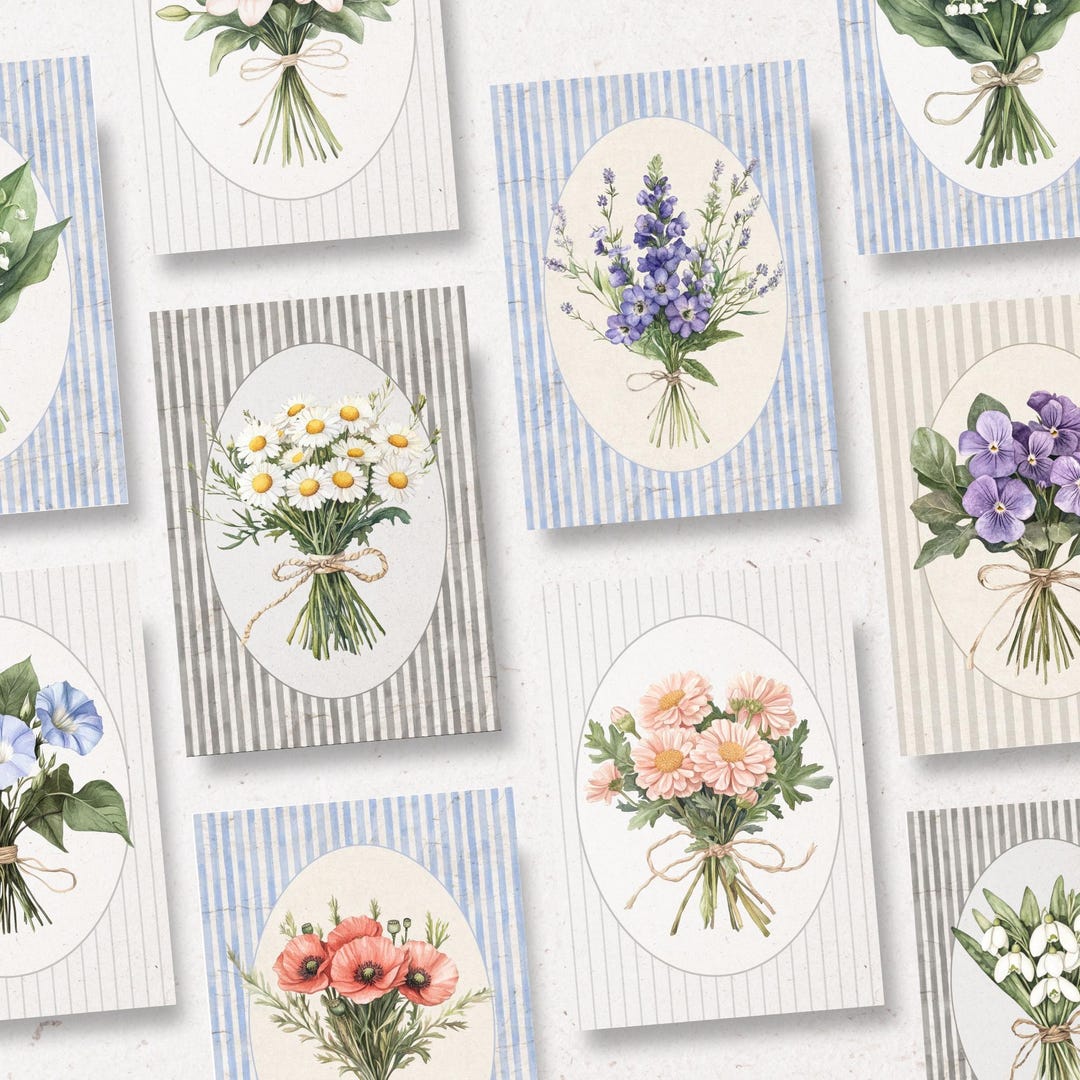 Vintage Floral Notecards Set of 12 Blank Cards Heavy Cardstock 5x7 With ...
