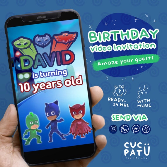 PJ Mask Birthday Invitation. PJ Mask Animated Invitation. PJ - Etsy