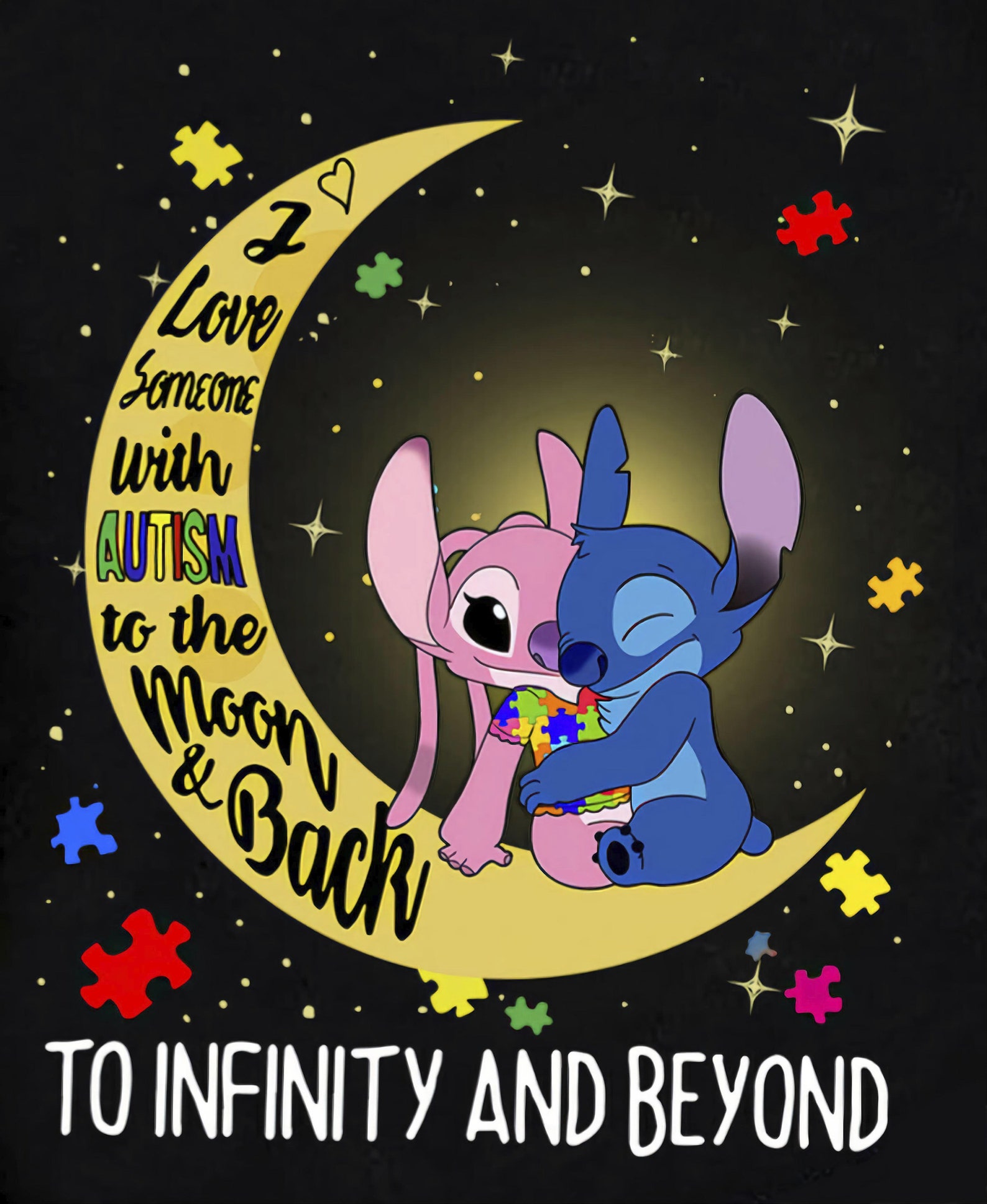 Stitch And Angel Love You To The Moon Sticker Etsy