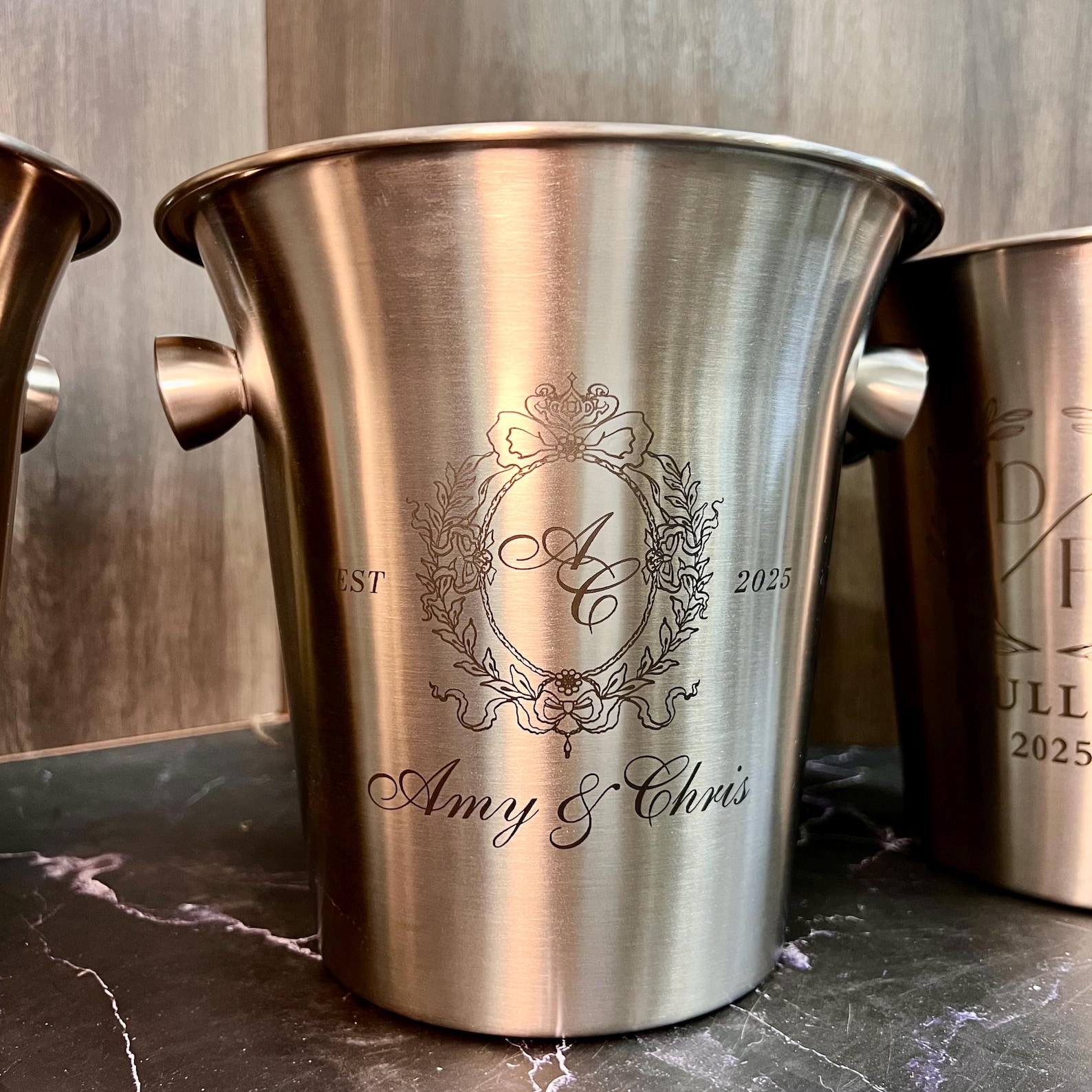 Personalised Matt Steel Champagne Ice Bucket, Custom Engraved Logo Wine ...