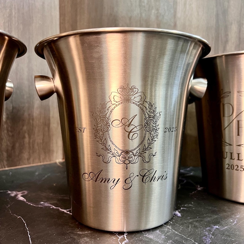 Personalised Matt Steel Champagne Ice Bucket, Custom Engraved Logo Wine ...