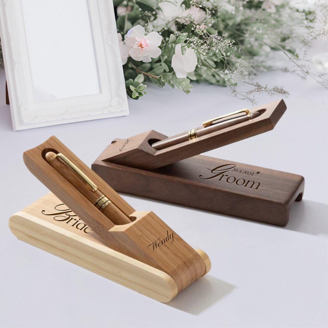 Custom Engraved Walnut Wooden Pen & Case Set, Personalised Logo Eco ...