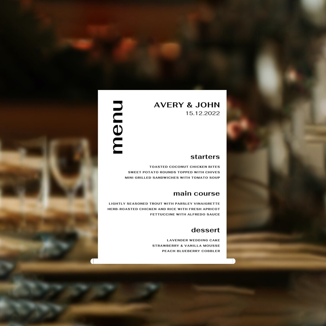 Custom Acrylic Wedding Rectangle Table Menu, Personalised Banqueting ...