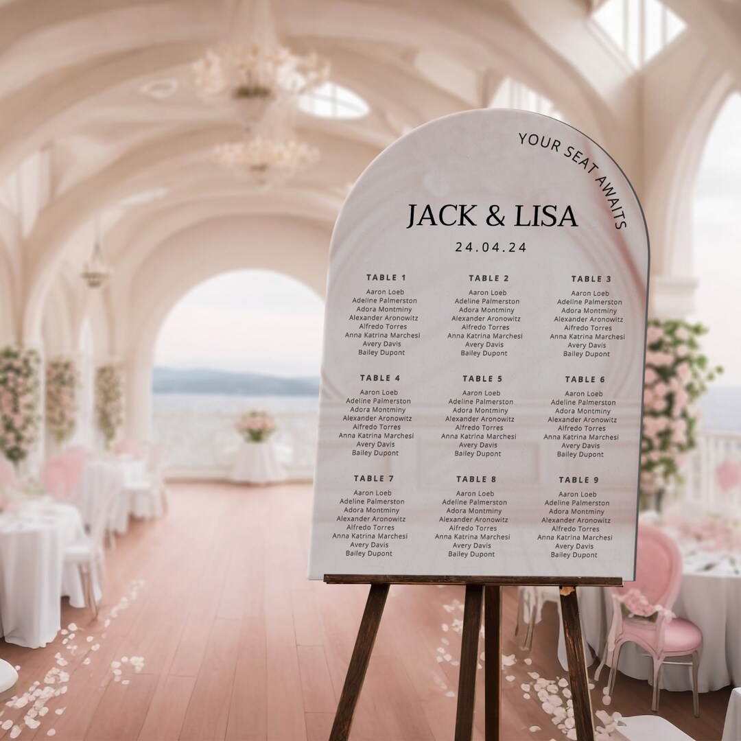 Personalised Wedding Seating Chart Arch Sign, Custom UV Print Guest ...