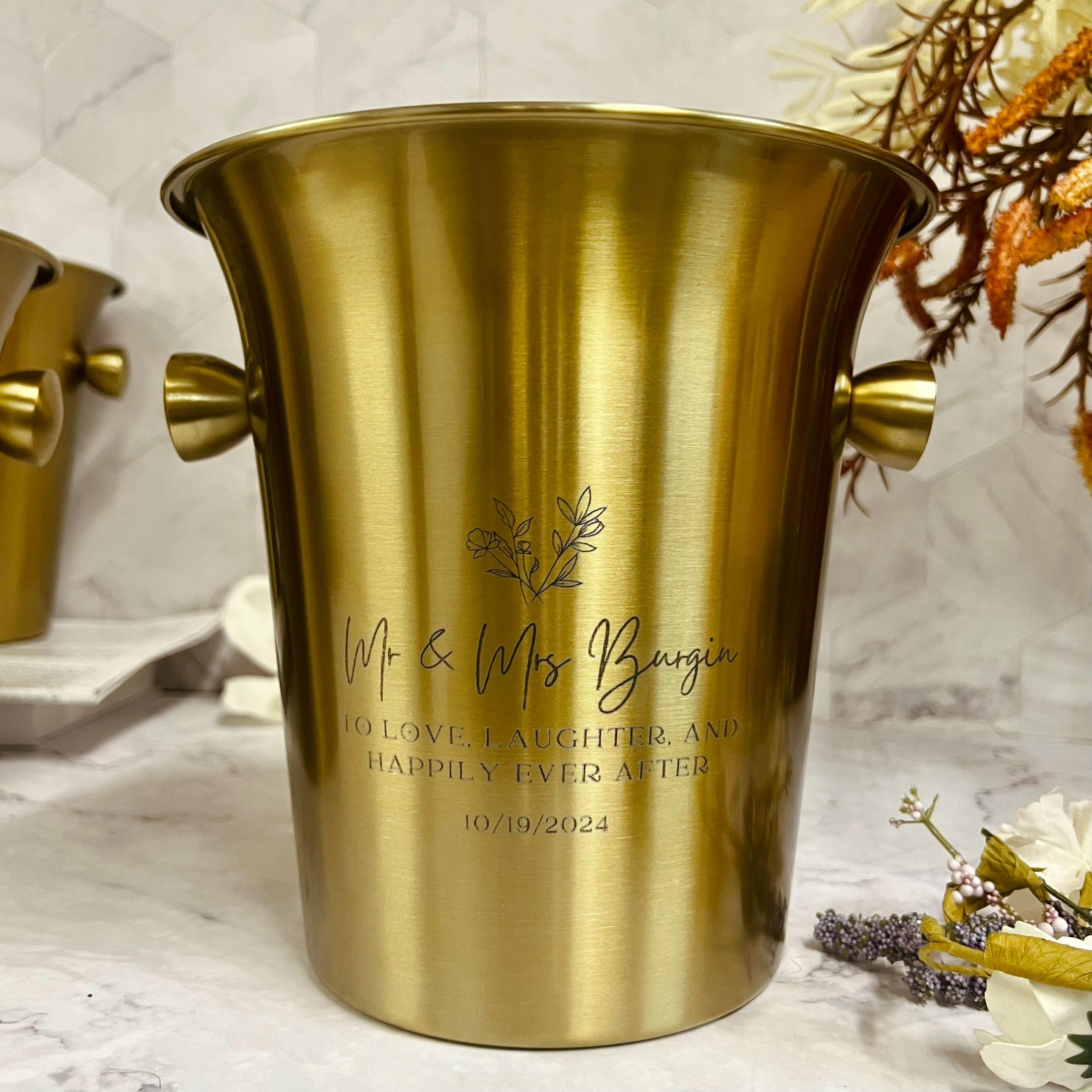 Personalised Matt Gold Champagne Ice Bucket, Custom Engraved Wine ...