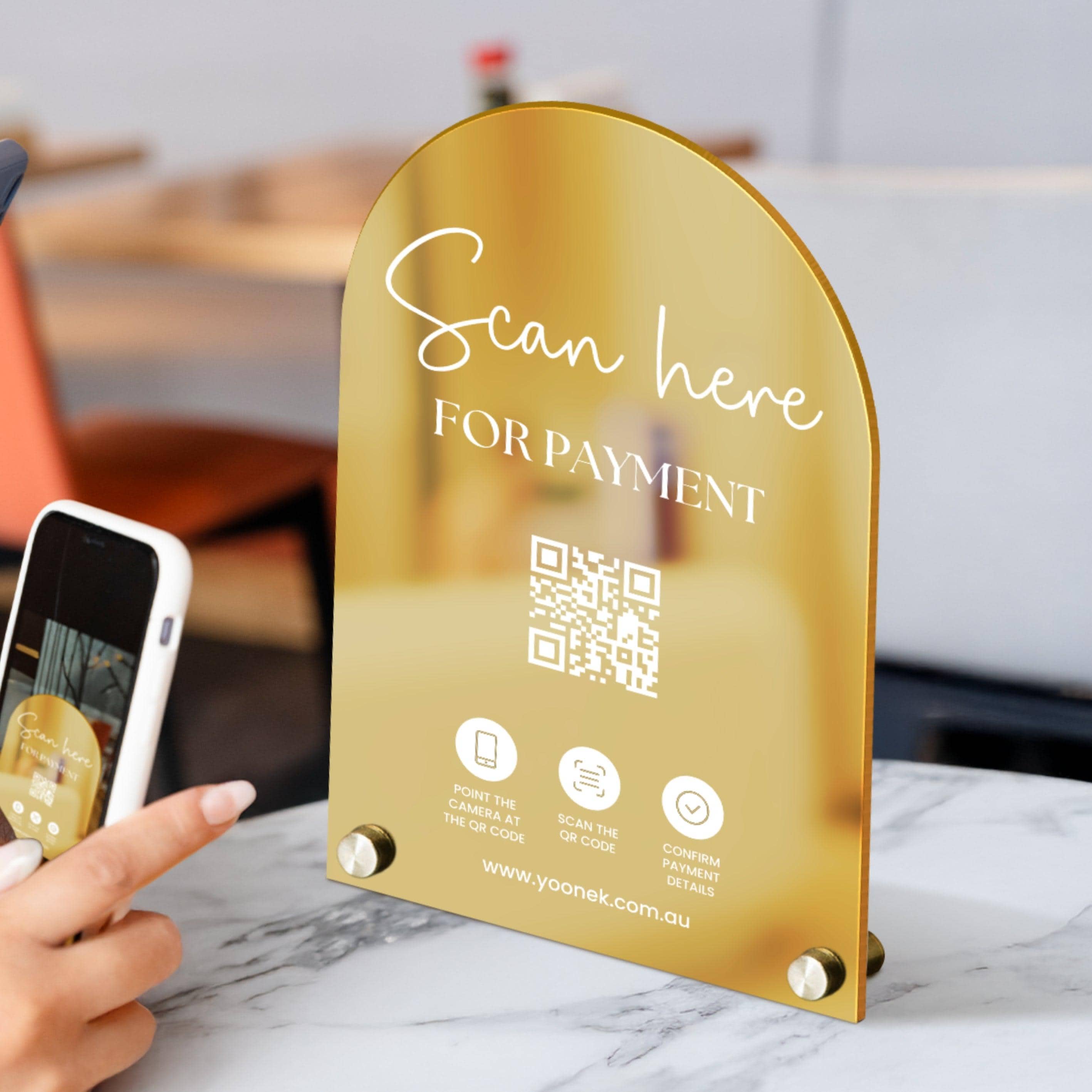 Personalised Acrylic Arch QR Code Scan to Pay Business Sign, Custom UV ...