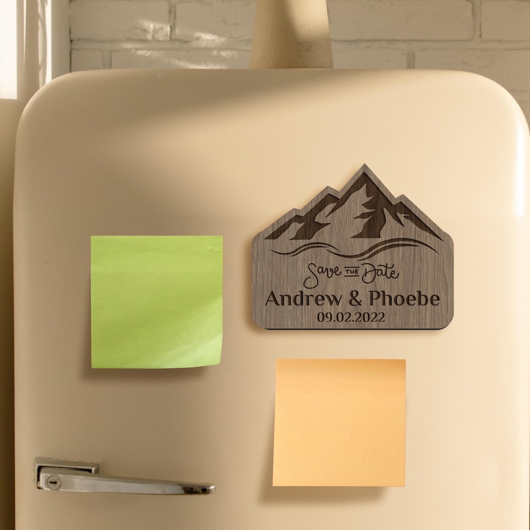 Engraved Save the Date Adventure Mountain Fridge Magnet, Personalised ...