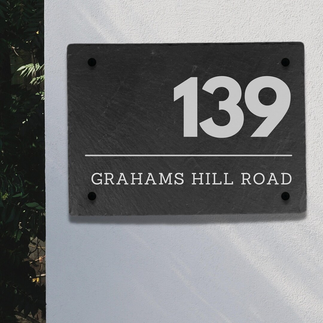 Personalised Rec Slate Door Number Plaque/ House Name Sign Charcoal ...