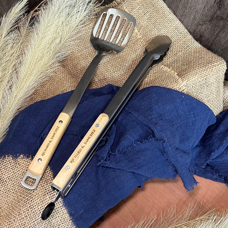 Personalised BBQ Tools Gift Set, Custom Laser Engraved Etching Barbecue ...