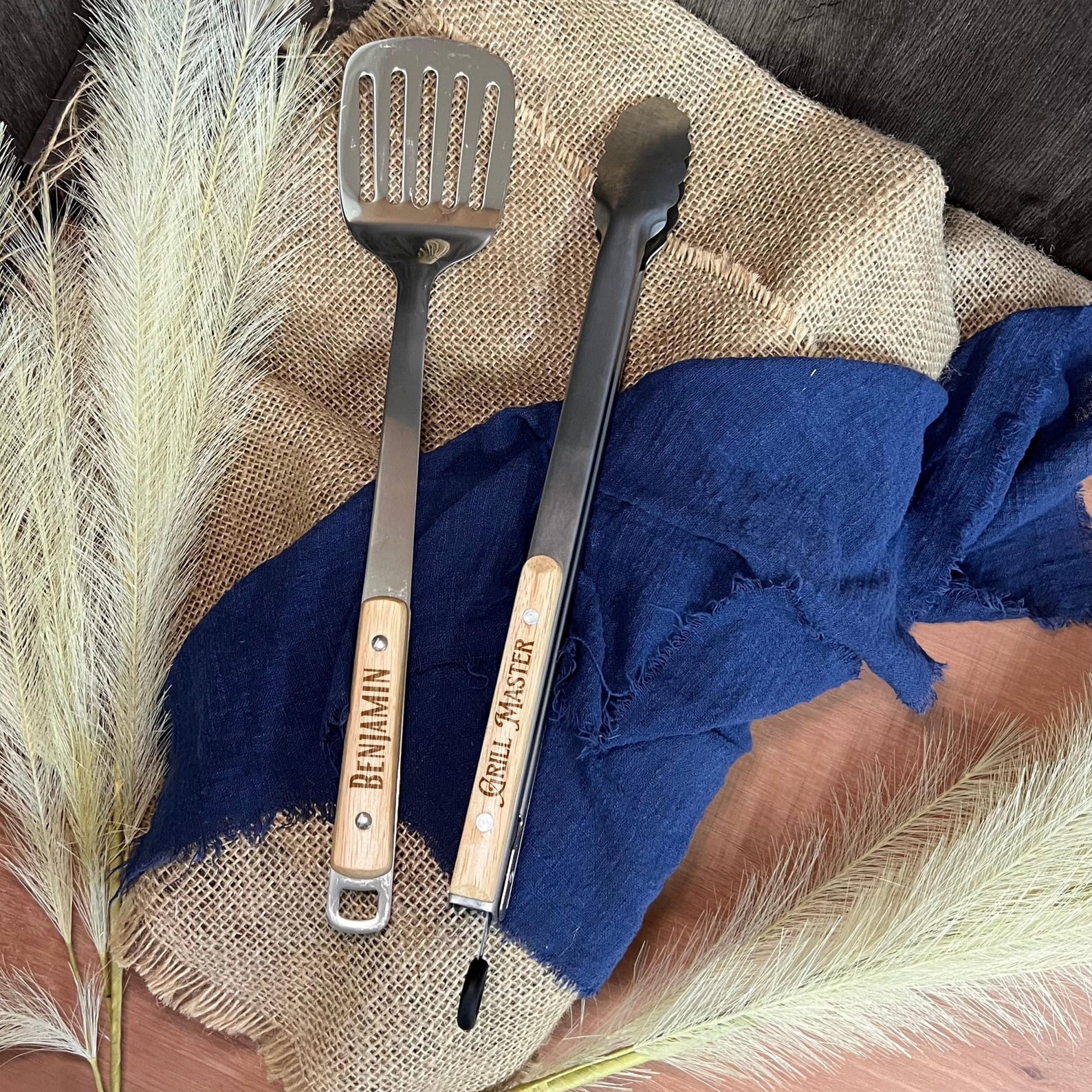Personalised BBQ Tools Gift Set, Custom Laser Engraved Etching Barbecue ...