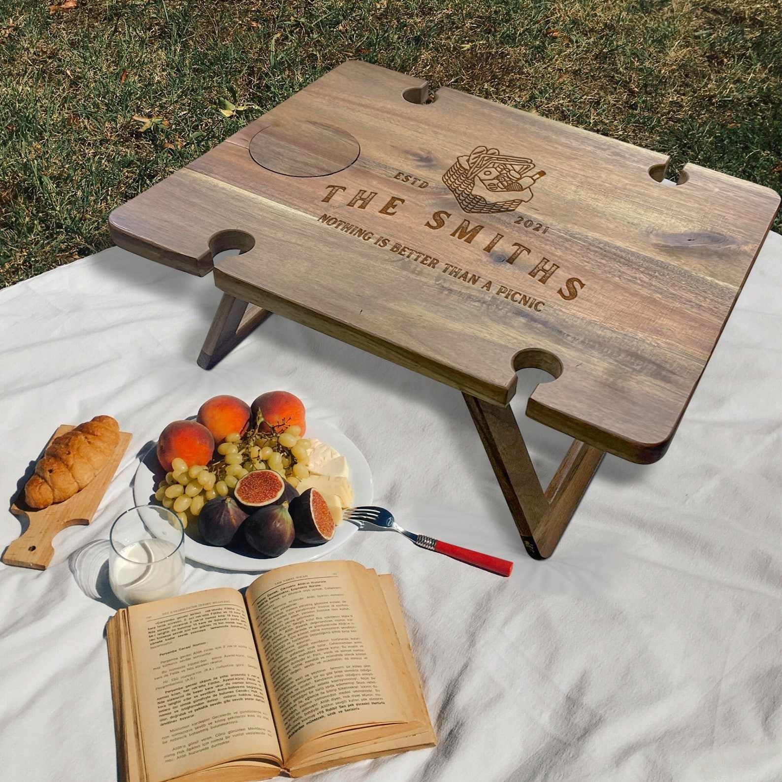 Personalised Foldable Portable Wooden Acacia Travel 4 People Picnic ...